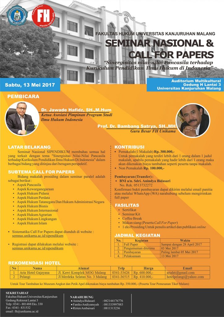 Seminar Nasional & Call For Papers - Fakultas Hukum - UNIKAMA